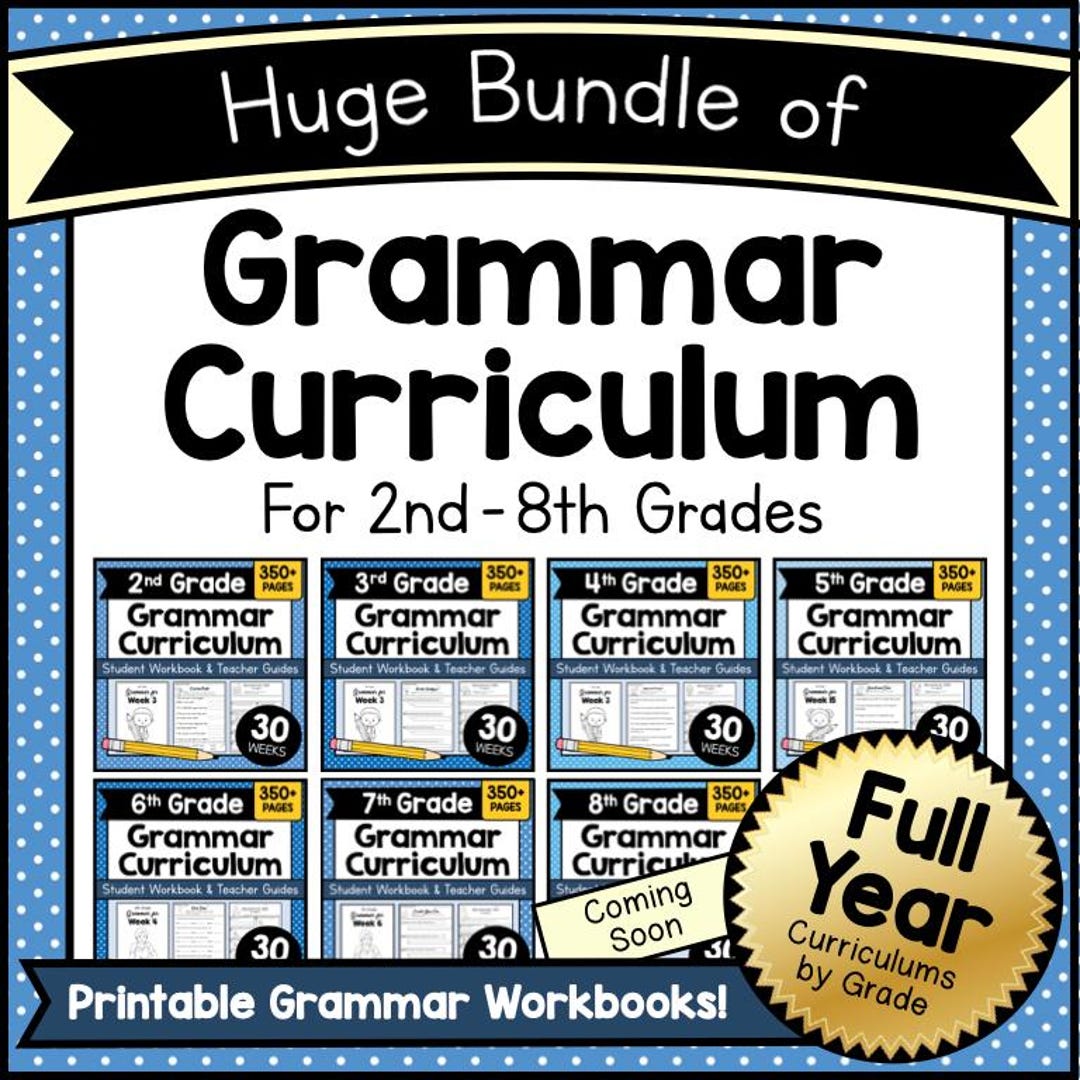 Full Year Bundle of Grammar Curriculum, 2nd-8th Grade Worksheets ...