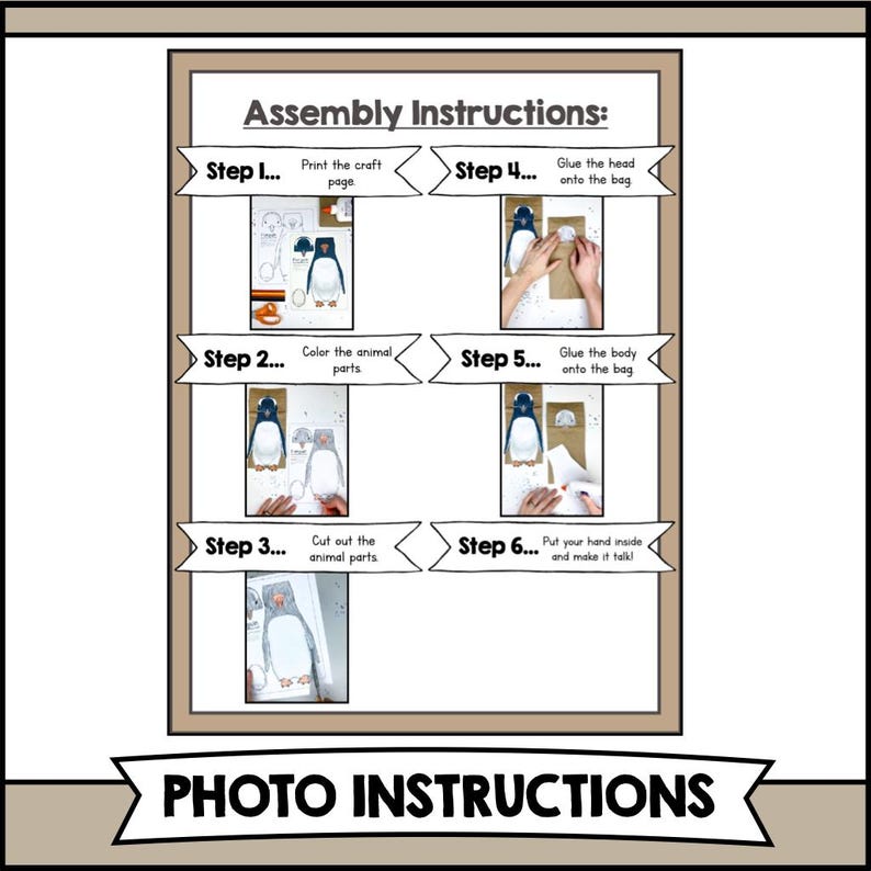 DIY Printable Penguin Paper Bag Puppet Craft PDF | Fun Arctic Animal ...