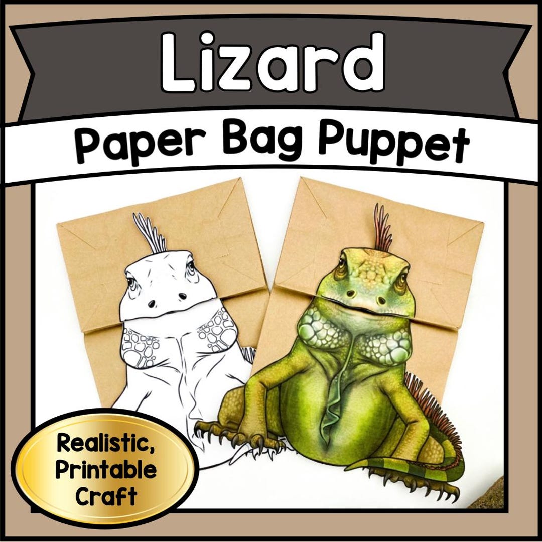 Printable LIZARD Puppet Craft Template | DIY Paper Bag Animal PDF | Fun ...