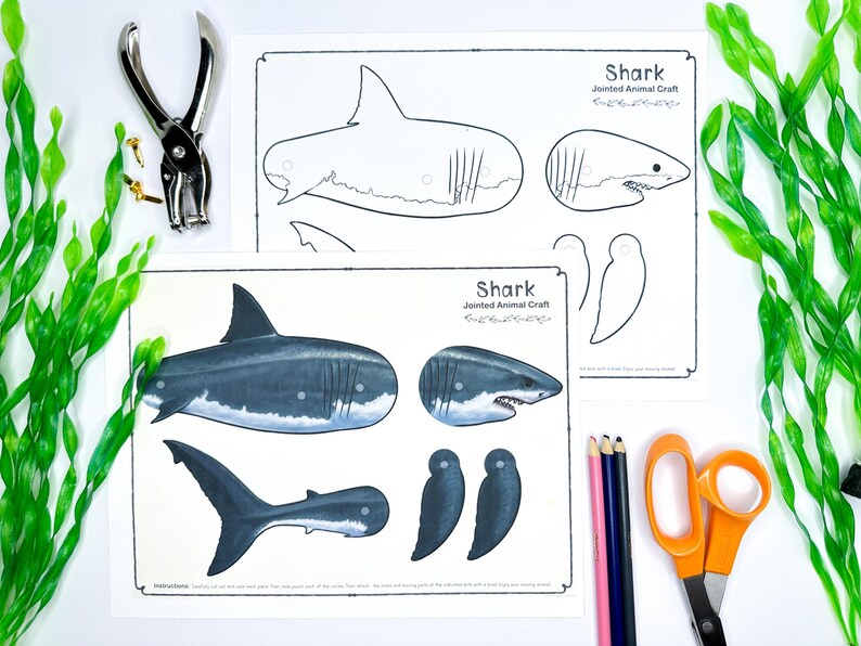 Articulated Shark Craft Template | Jointed Printable Movable Animal ...