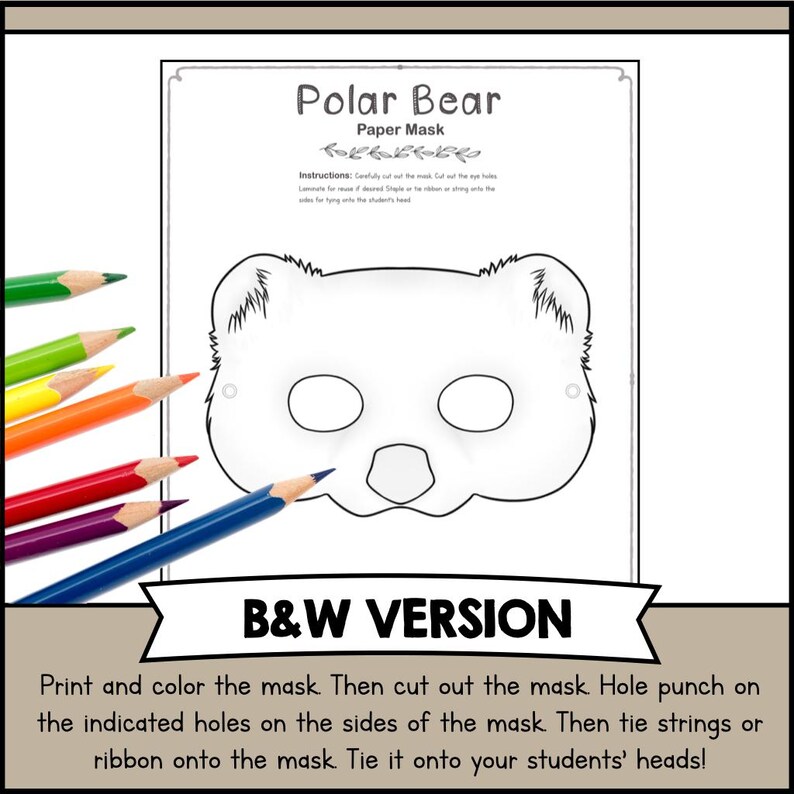 Printable Polar Bear MASK | DIY Paper Craft Animal Template | Kids ...