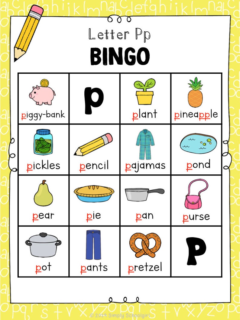 Letter P Bingo Game - Etsy