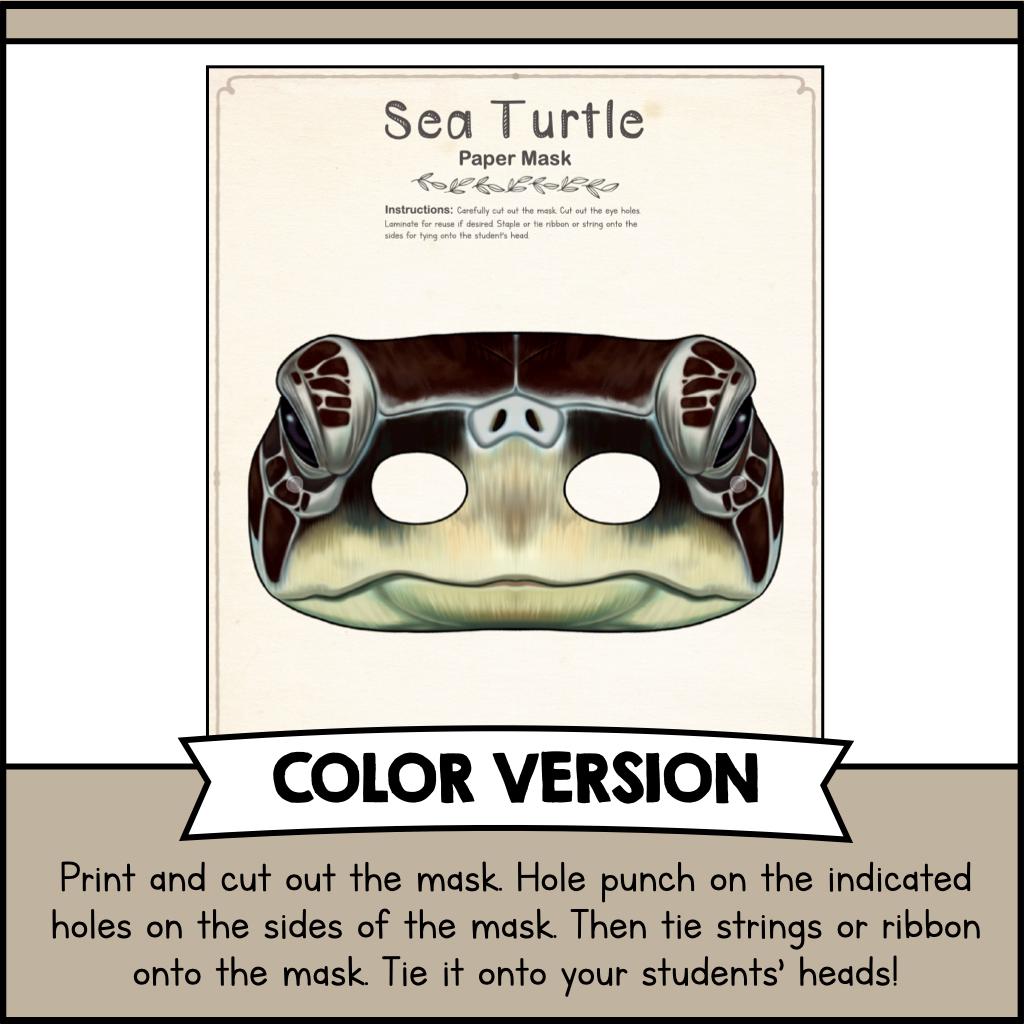Printable JOINTED Sea Turtle Paper Mask Craft Template | DIY Ocean ...