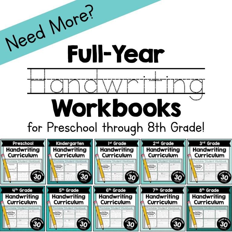 KINDERGARTEN HANDWRITING CURRICULUM Printable - 30 Weeks Writing ...
