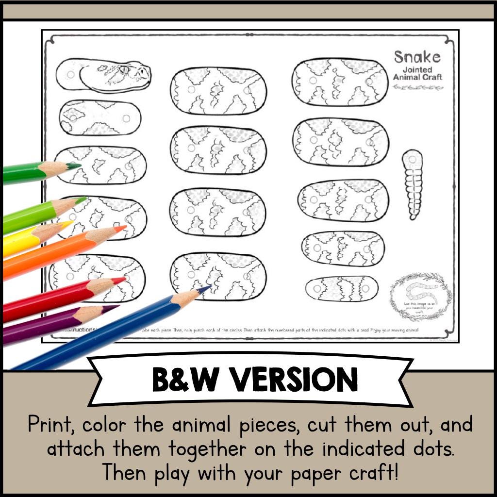 Printable Articulated SNAKE Puppet | DIY Jointed Animal Craft Template ...