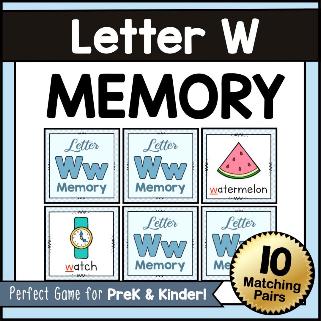 LETTER W Memory GAME Printable Pdf – Alphabet Matching Cards for ...
