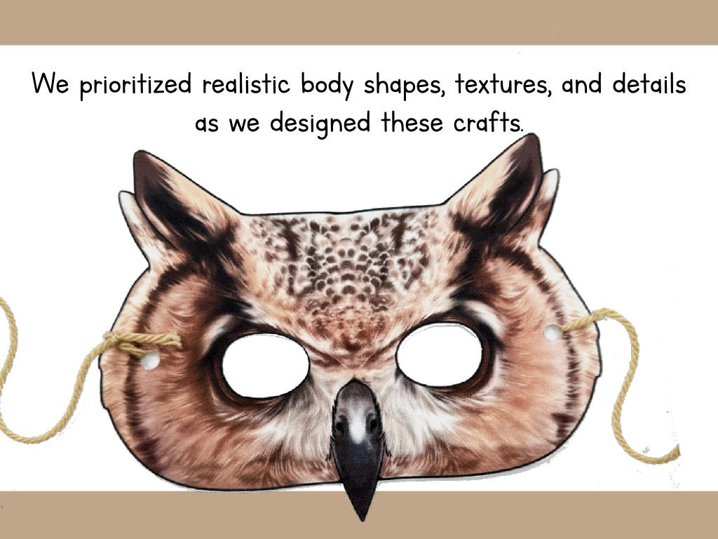 Printable Owl Face Mask Template | Artistic Animal Paper Craft for DIY ...