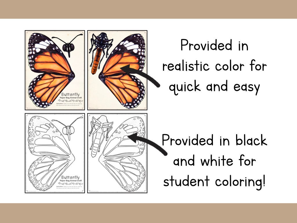 Butterfly Paper Bag Puppet Craft Kit | Downloadable Template for Fun ...