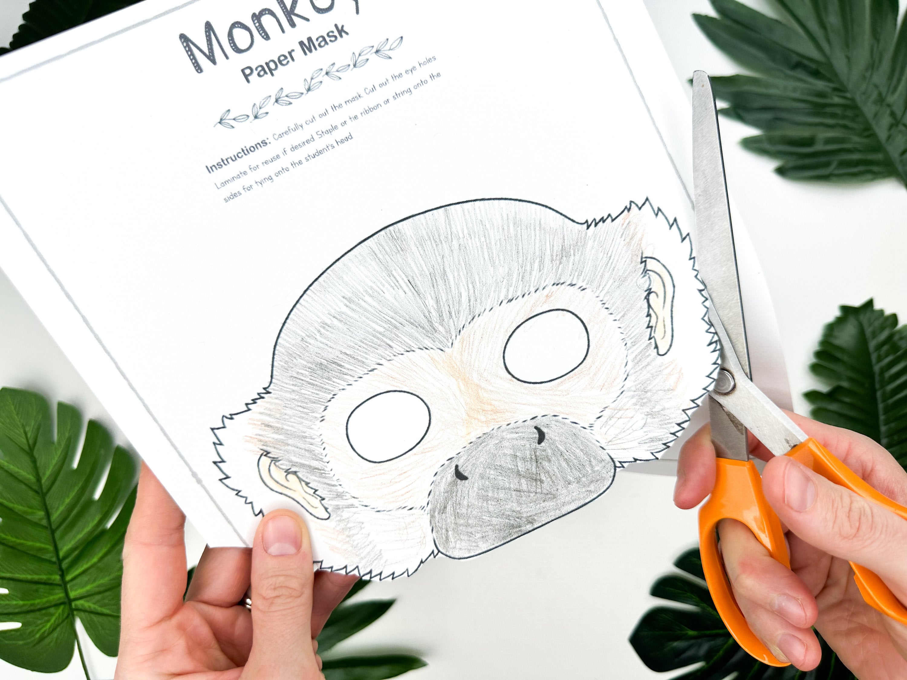 Monkey Paper Mask DIY Kit Printable Animal Mask Craft Template Jungle ...