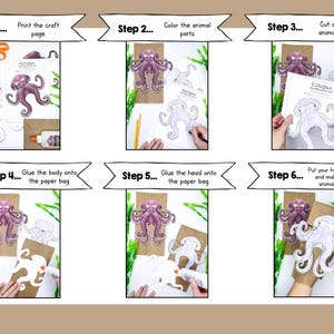 Printable Jointed Octopus Puppet Craft | Articulated Animal Template ...