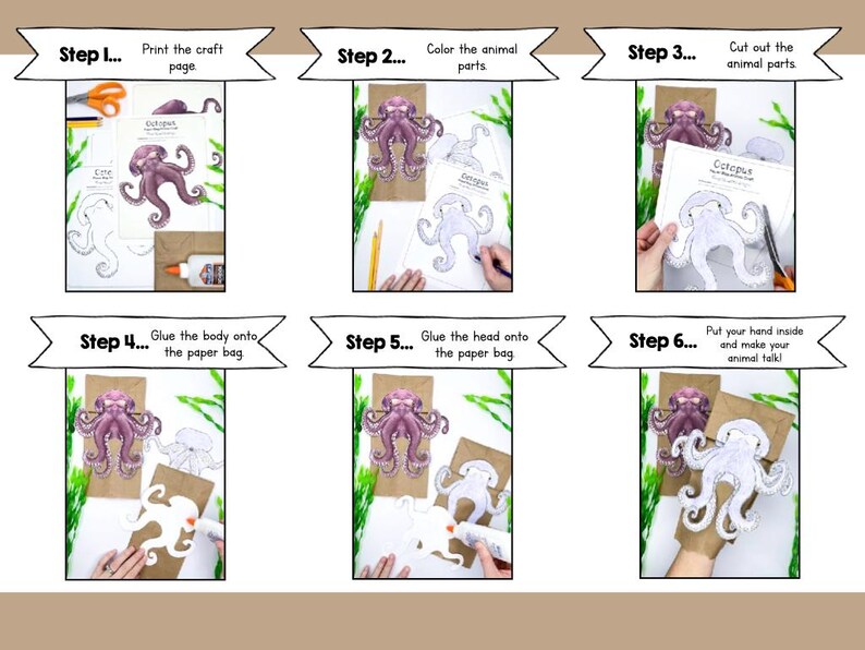 Printable Jointed Octopus Puppet Craft | Articulated Animal Template ...