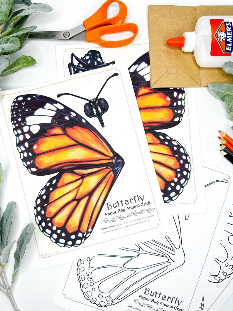 BUTTERFLY Paper Bag Puppet Craft Kit | Printable Template PDF | Fun ...