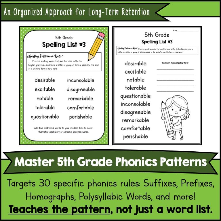 5th GRADE SPELLING Curriculum Printable - 30 Weeks of Printable ...