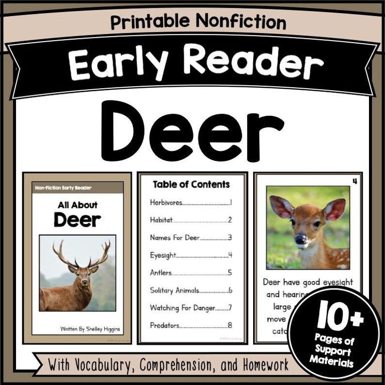 DEER Reading Comprehension Worksheets Short Animal Story With Question ...