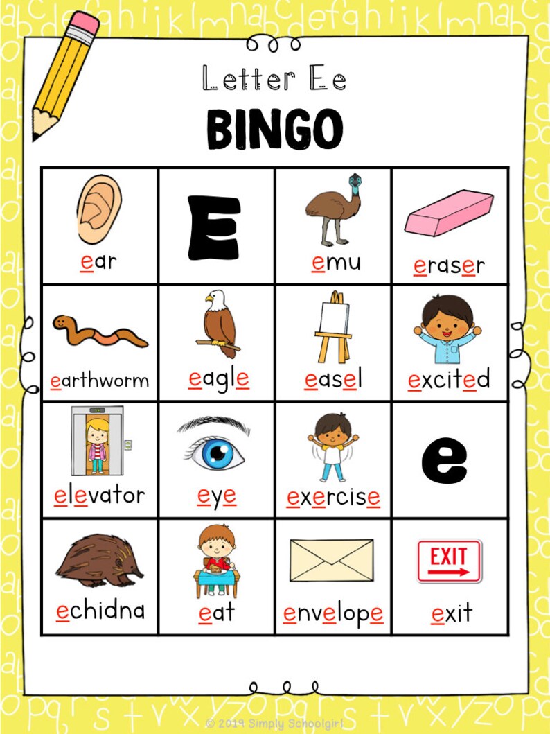 Letter E Bingo Game - Etsy