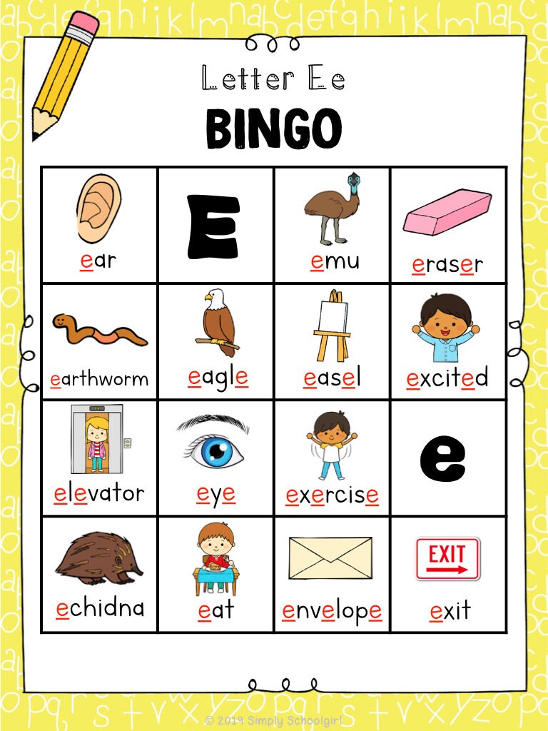 Letter E Bingo Game - Etsy