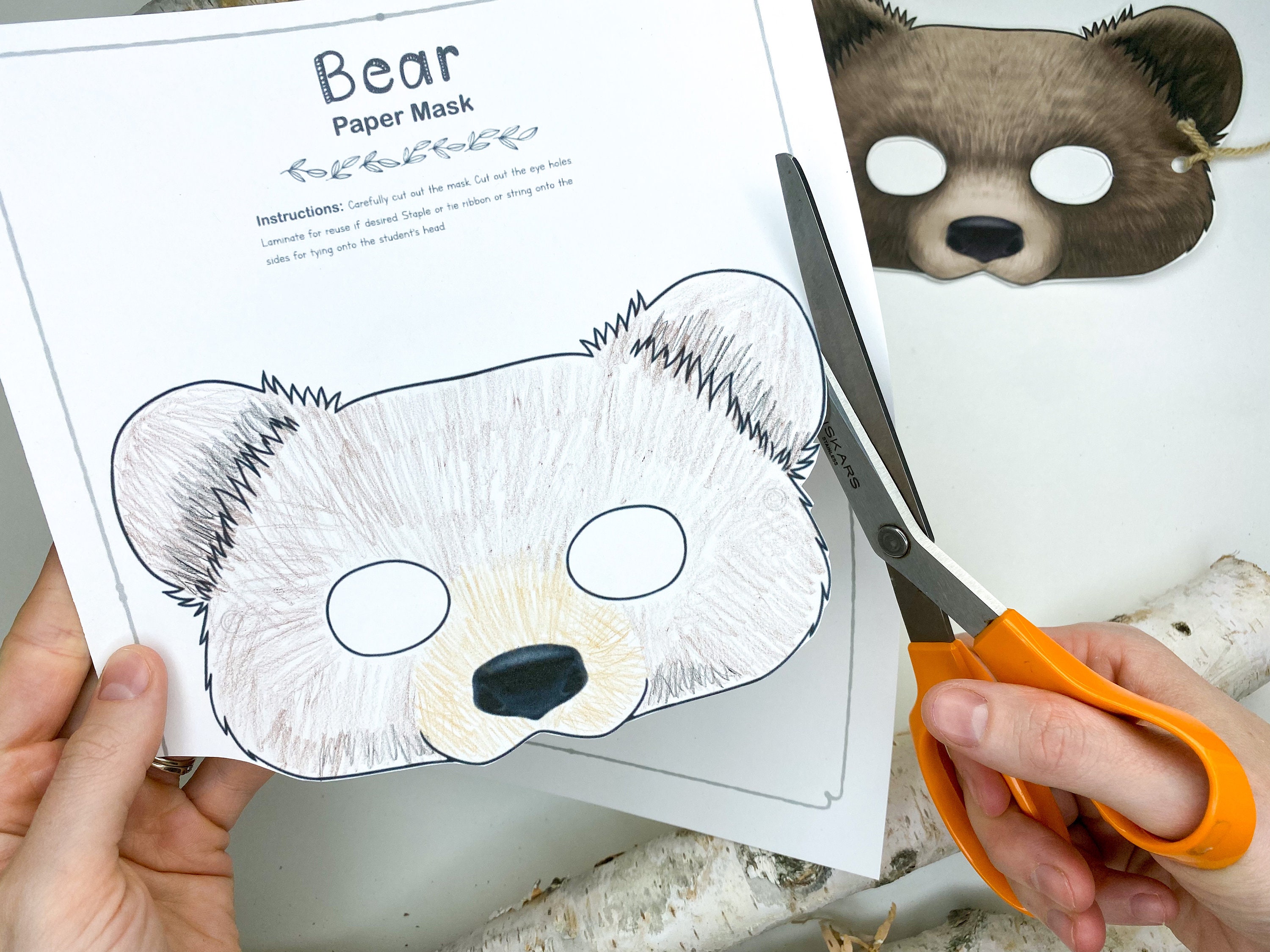 Bear Paper Mask Kit | Printable Animal Craft Template | School ...