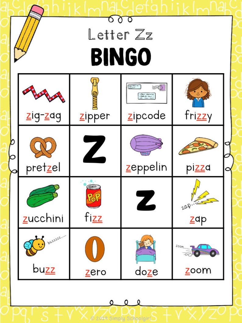 Letter Z Bingo Game - Etsy