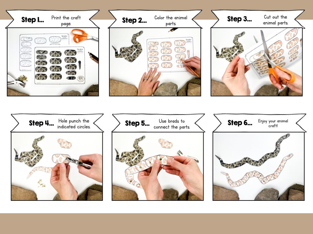 Printable Snake Craft Template | Articulated Animal Puppet for Kids ...