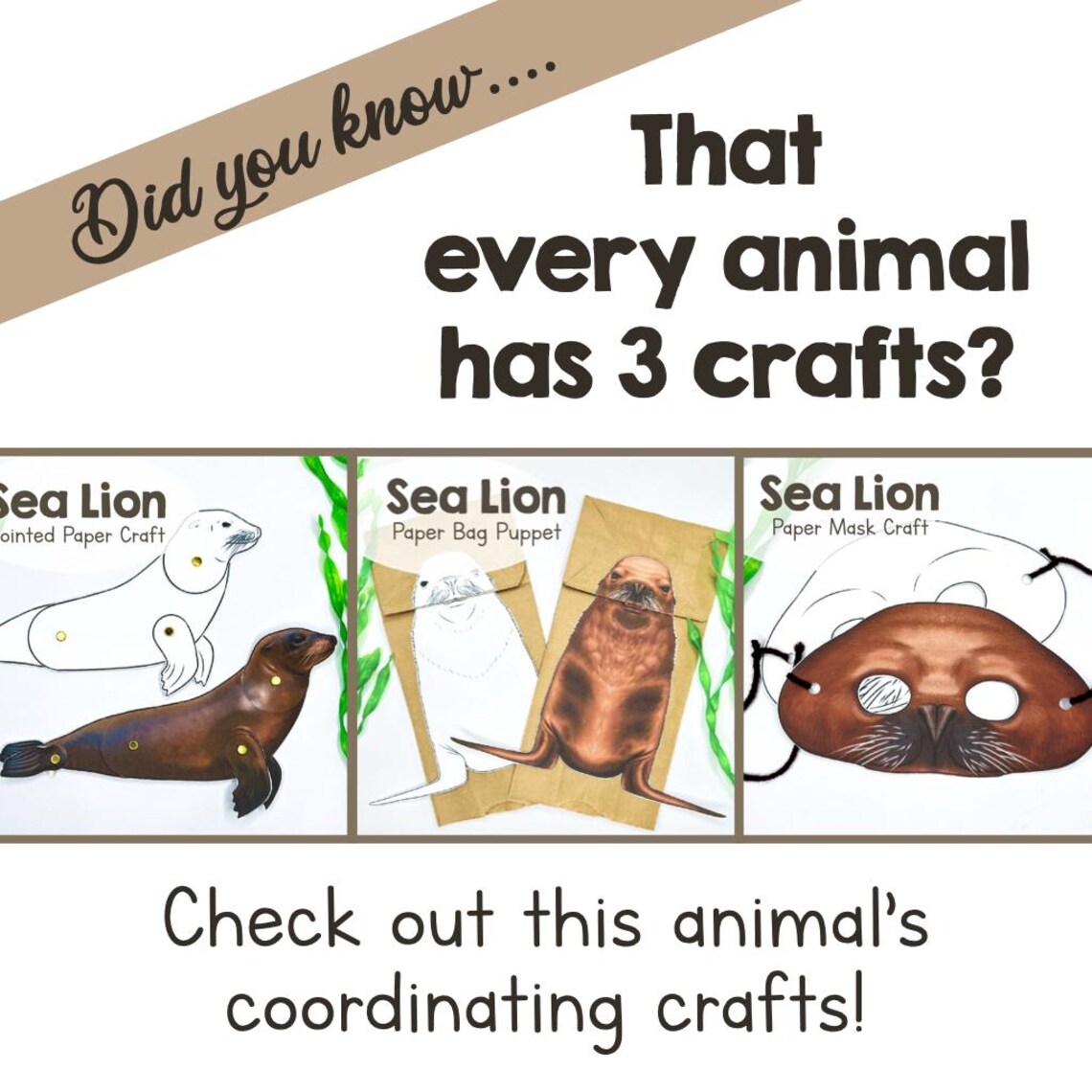 Sea Lion Jointed Paper Animal Puppet Craft Articulated Puppet Printable ...