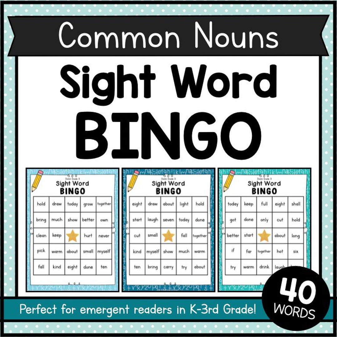 Dolch Common Nouns Sight Words Bingo Game | 30 Unique Printable Bingo ...