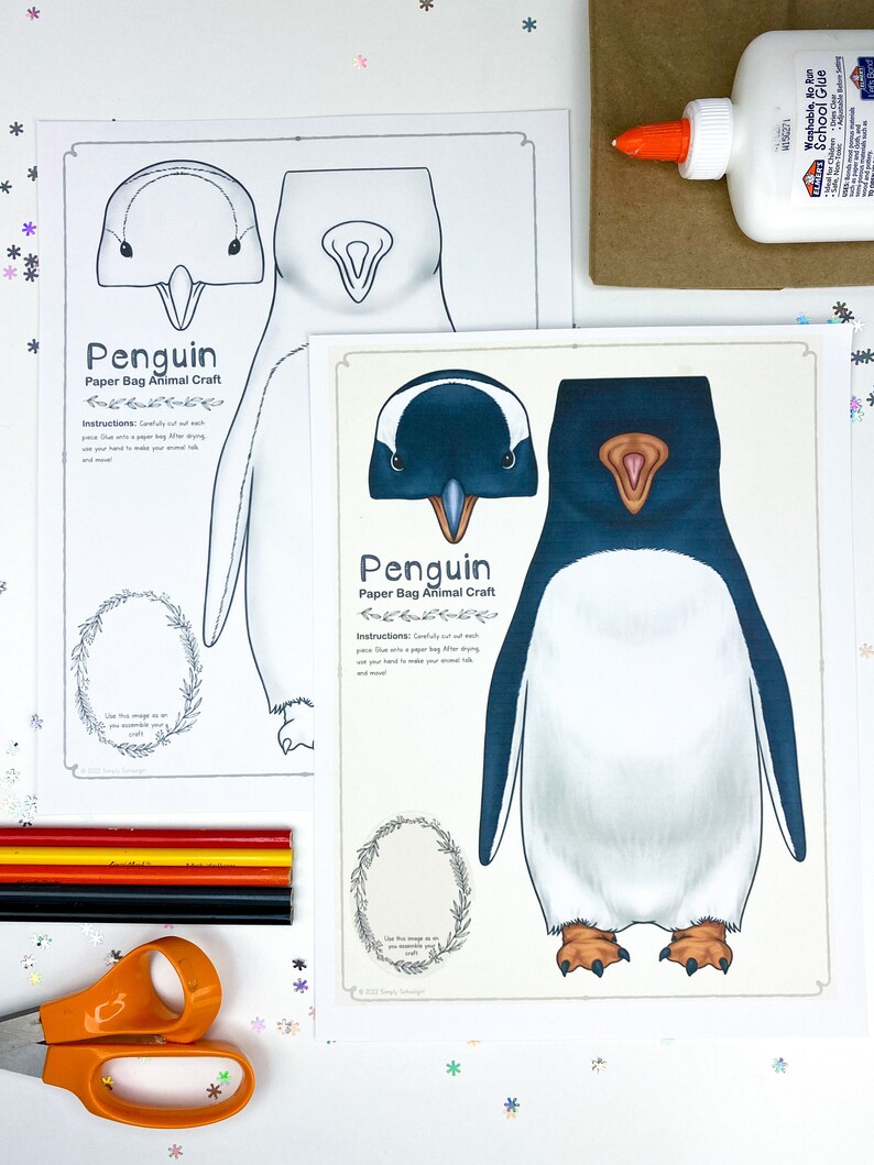 Penguin Paper Bag Puppet Kit | Fun Craft Activity | Penguin Themed ...