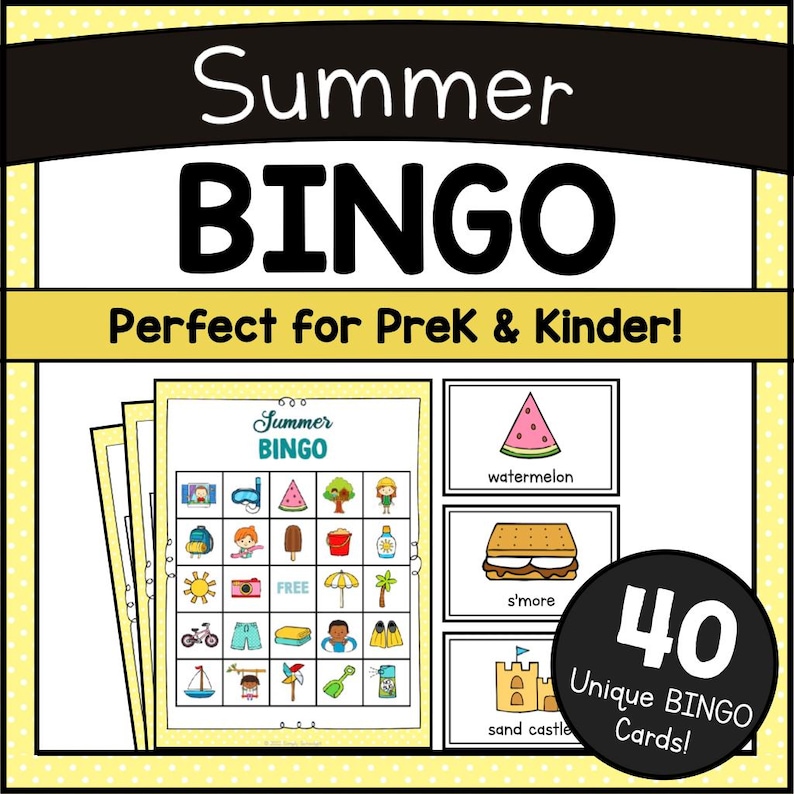 Summer Bingo Game Printable for Kids, Classroom Party Game, End of Year ...