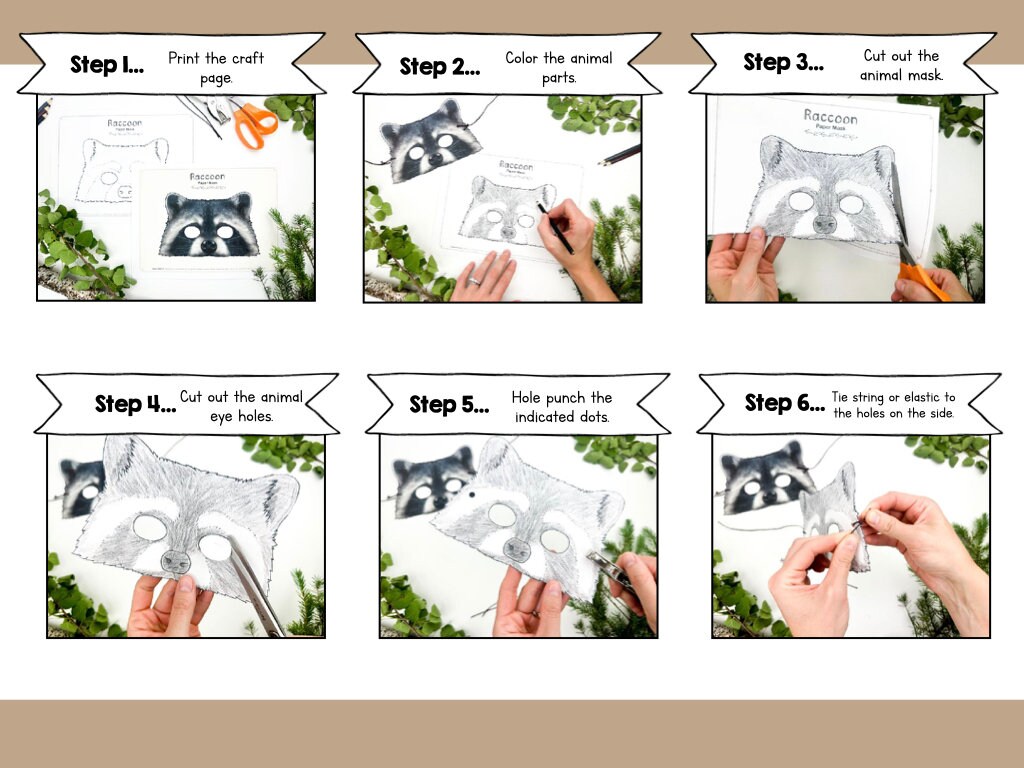 Raccoon Paper Mask Craft Kit | Printable Animal Mask | Fun Party Favor ...