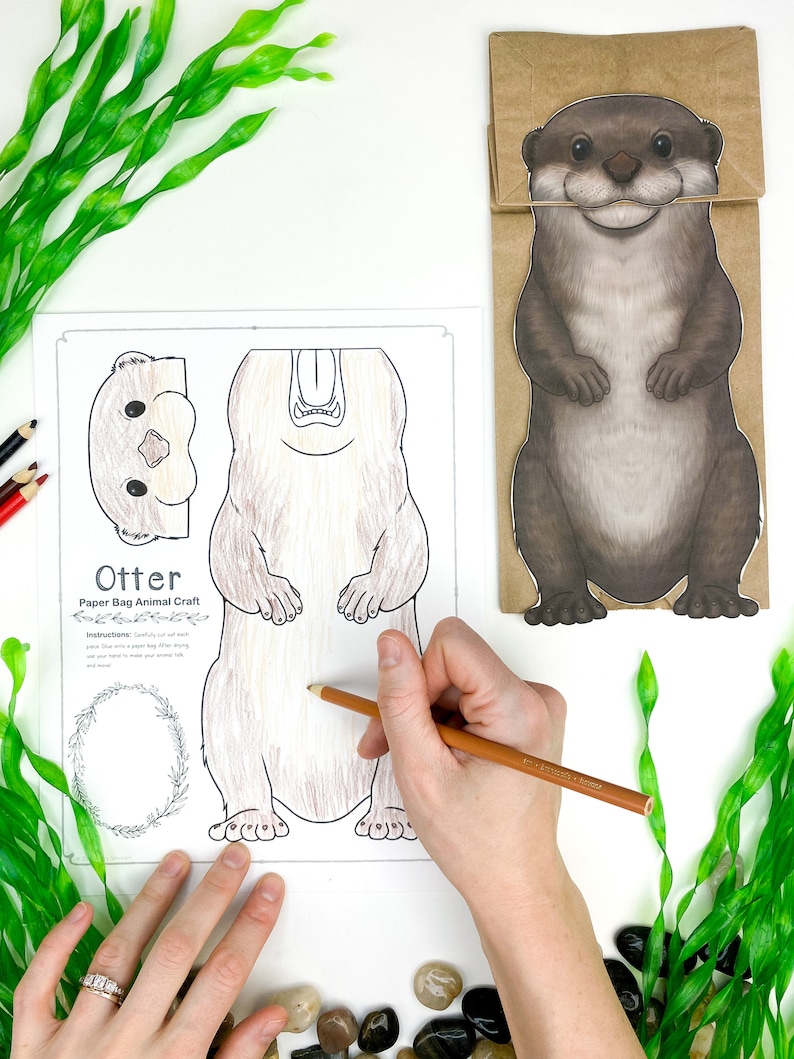 Kids Craft Otter Puppet | Printable Paper Bag Template | Animal ...