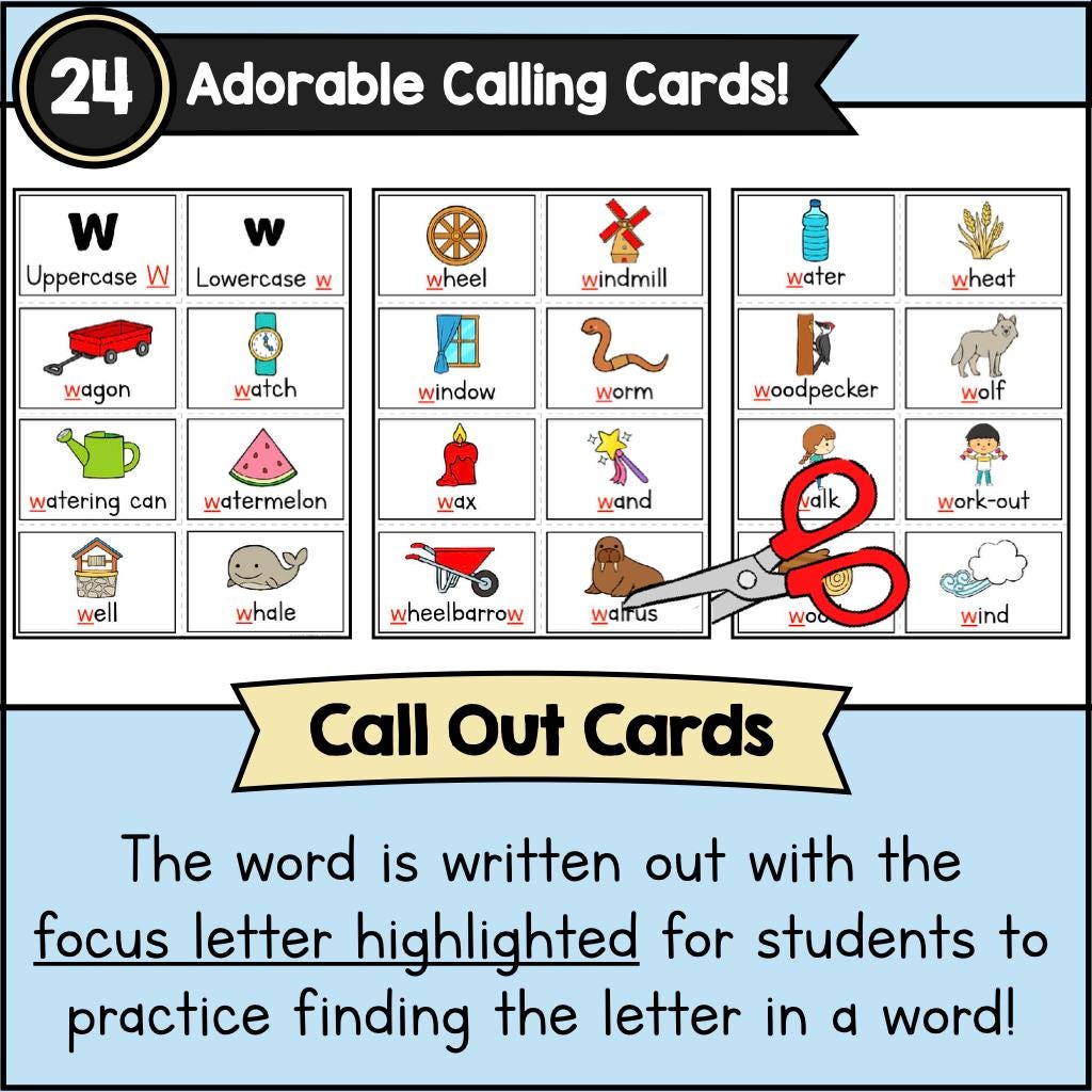 Letter W BINGO GAME Printable Pdf - Cute Alphabet Bingo Cards for ...