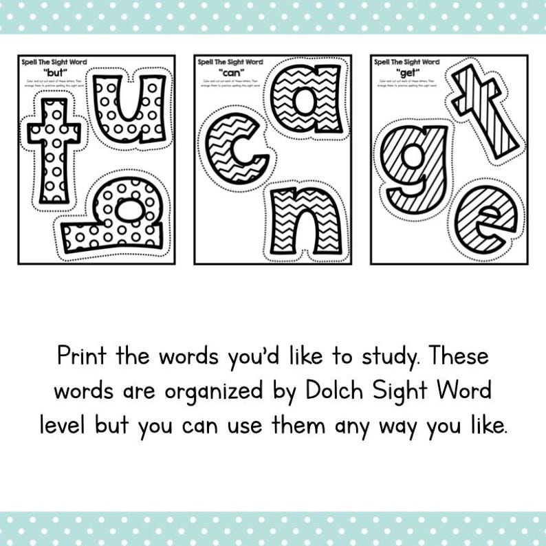 K-1st Grade Dolch Sight Word Cut-outs Printable, Cut It Out Words ...