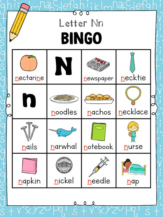 Letter N Alphabet Bingo Game Letter Identification and Letter Sounds ...