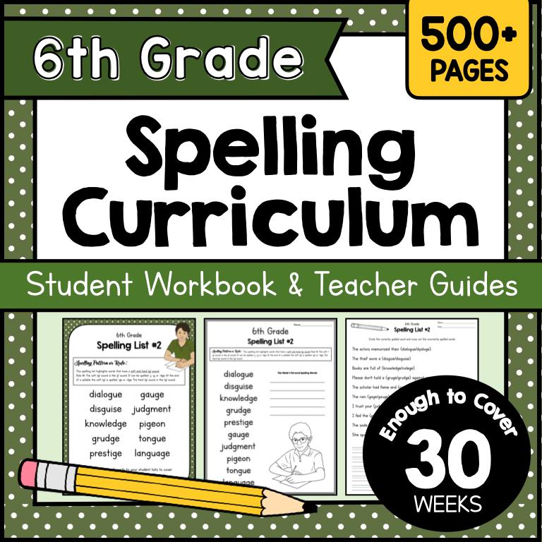 6th GRADE SPELLING Curriculum Printable - 30 Weeks of Printable ...