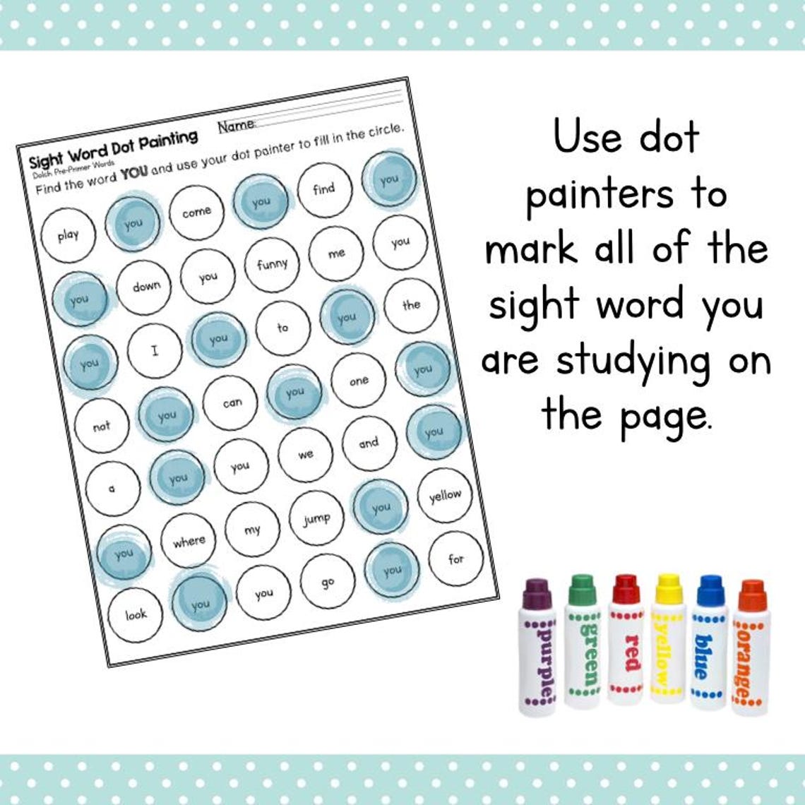 Sight Word Dot Painting Printable, Dab a Dot Worksheets, Kindergarten ...