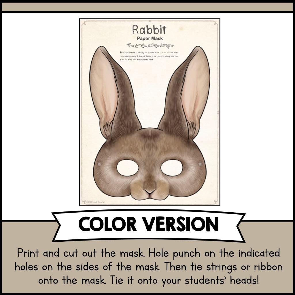 Printable RABBIT Mask & DIY Paper Craft Animal Template | Easter, Party ...
