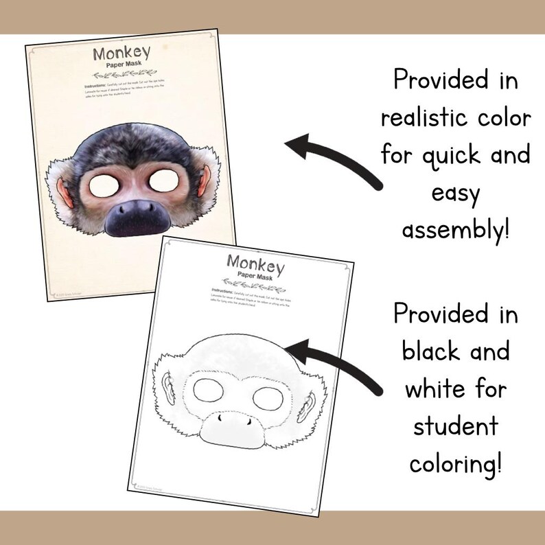 DIY Monkey Mask: Printable Paper Craft Kit - Jungle Theme (PDF Download ...