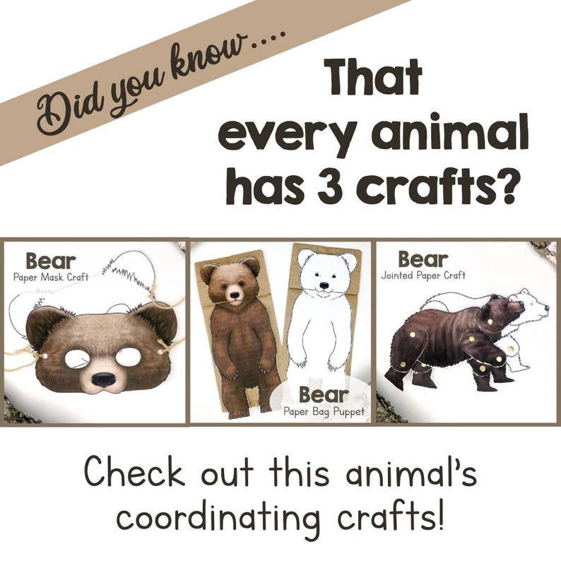 Printable DIY BEAR Paper Bag Puppet Craft PDF Template | Kids Craft Kit ...