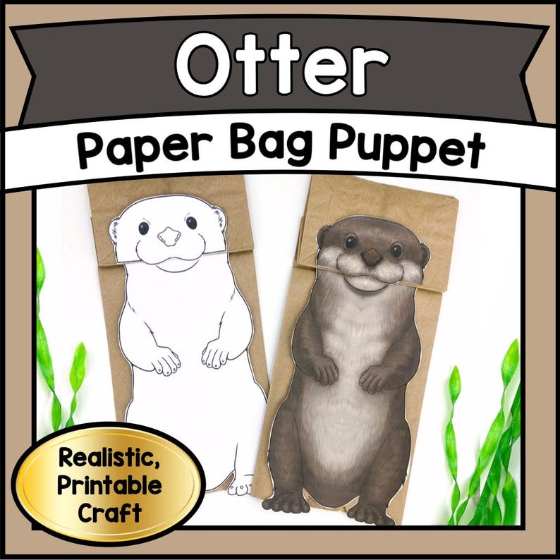 Printable OTTER DIY Puppet Craft Kit | Paper Bag Animal Template for ...
