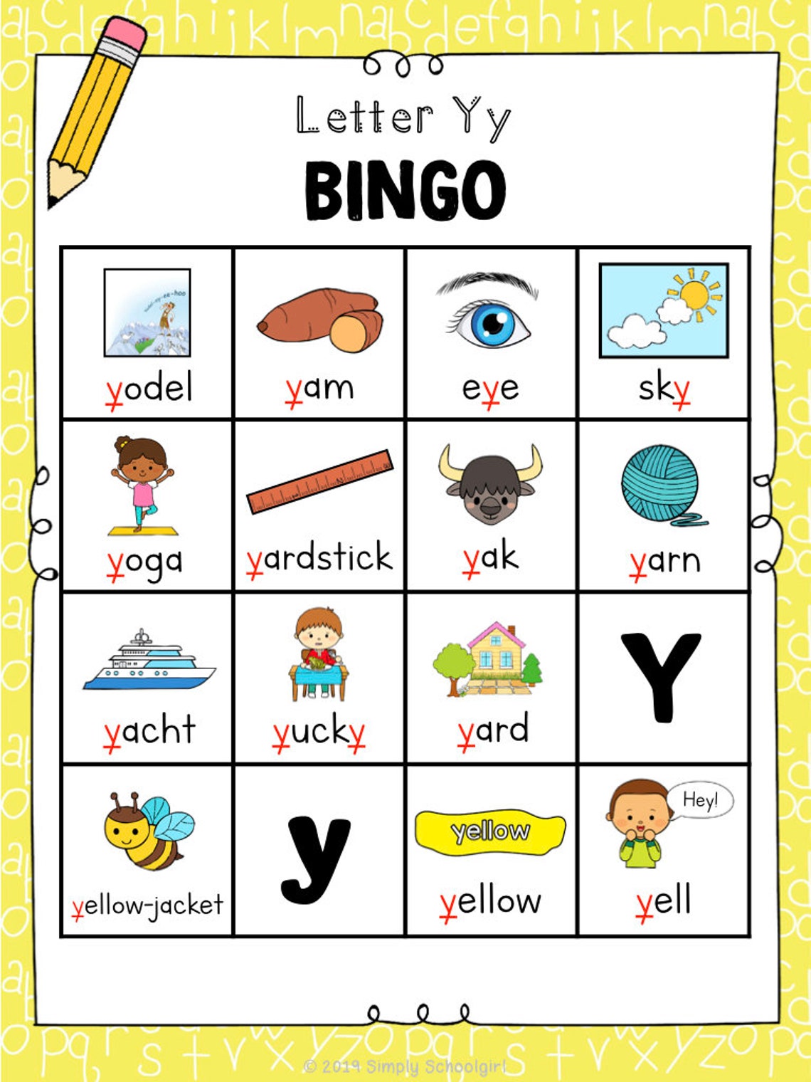 Letter Y Bingo Game - Etsy