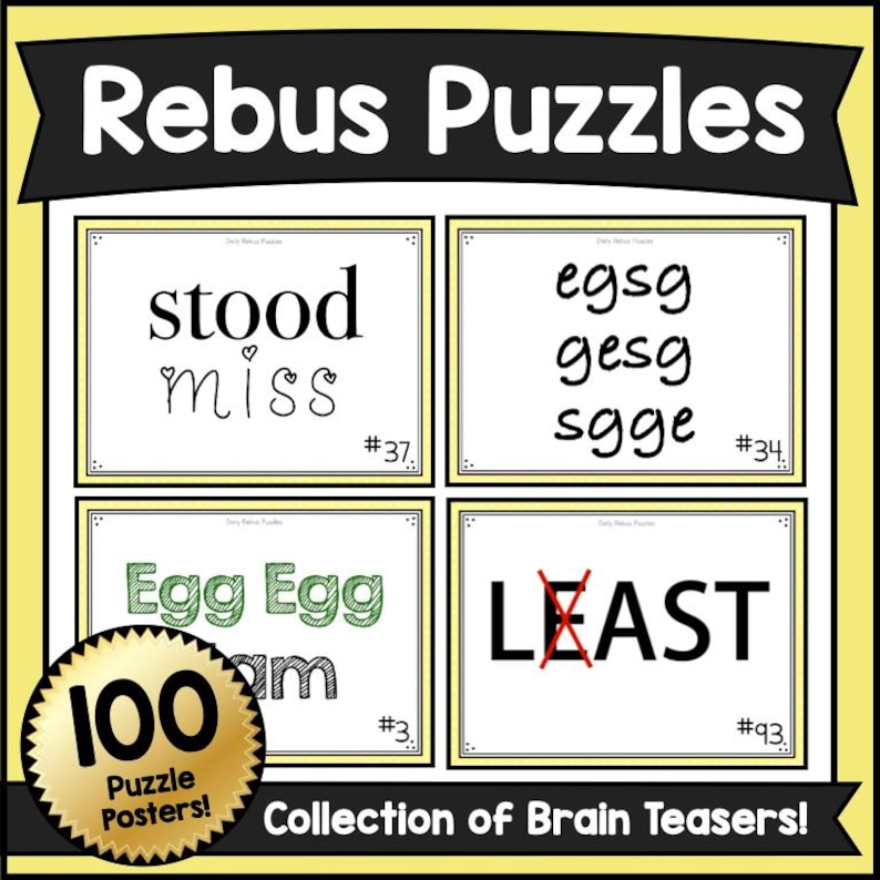 Rebus Puzzles Printable With Answers | 100 Brain Teasers for Kids ...