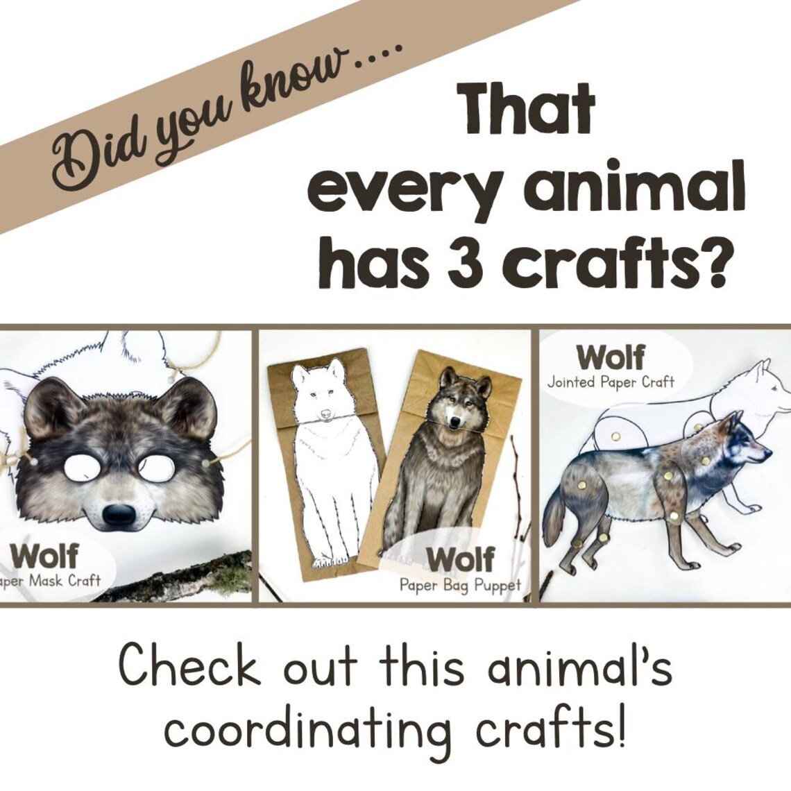 Printable WOLF Paper Mask Template | DIY Craft Animal PDF | Kids and ...