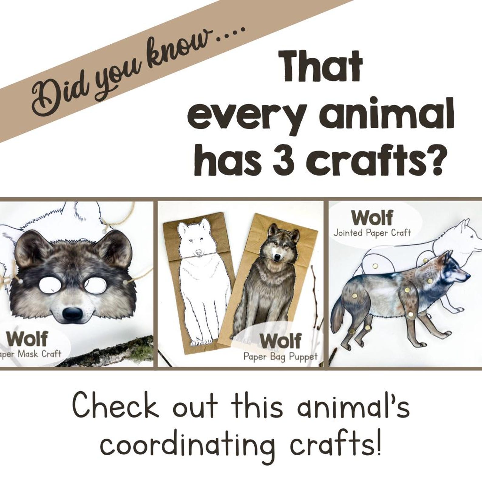 Printable WOLF Paper Mask Template | DIY Craft Animal PDF | Kids and ...