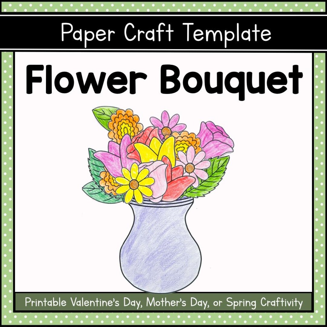 No Prep Valentine Activity Flower Bouquet Paper Craft Kit Kids Cut and ...