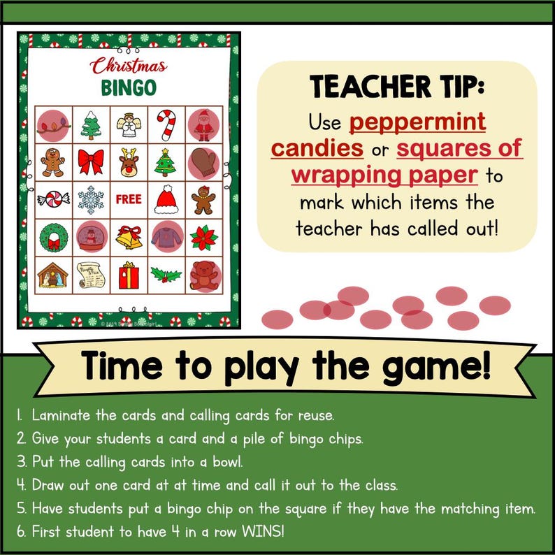 40 Printable Christmas Bingo Cards, Kids Classroom Bingo Party Game ...