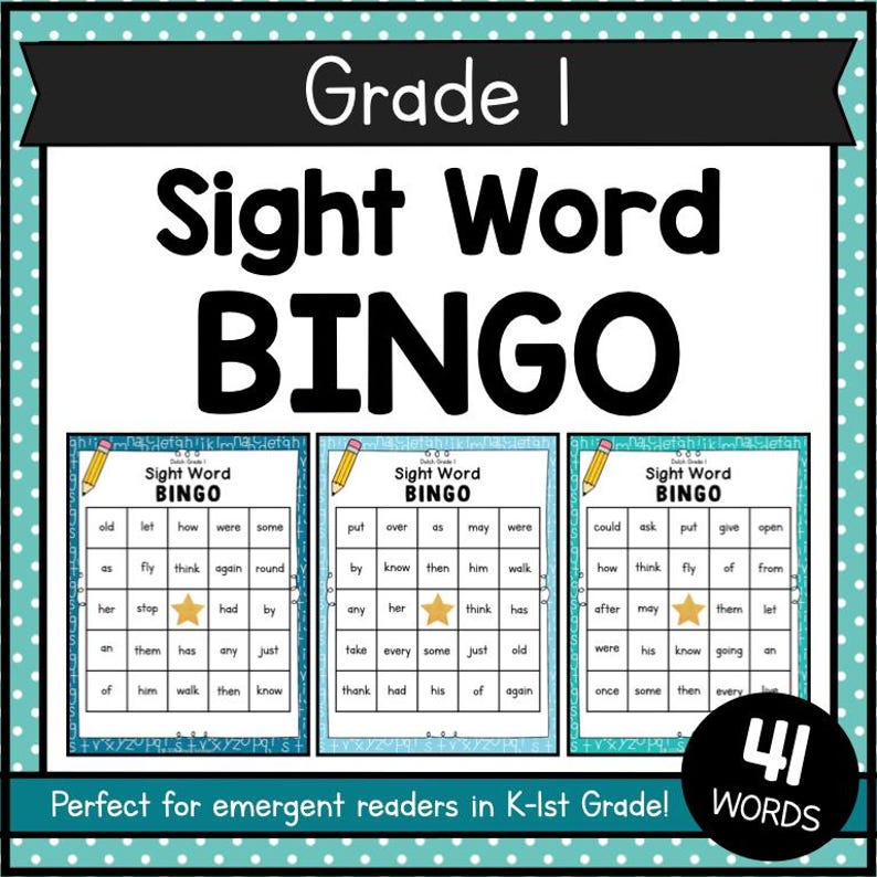 Grade 1 Dolch Sight Word Bingo Cards, Educational Game Activities ...