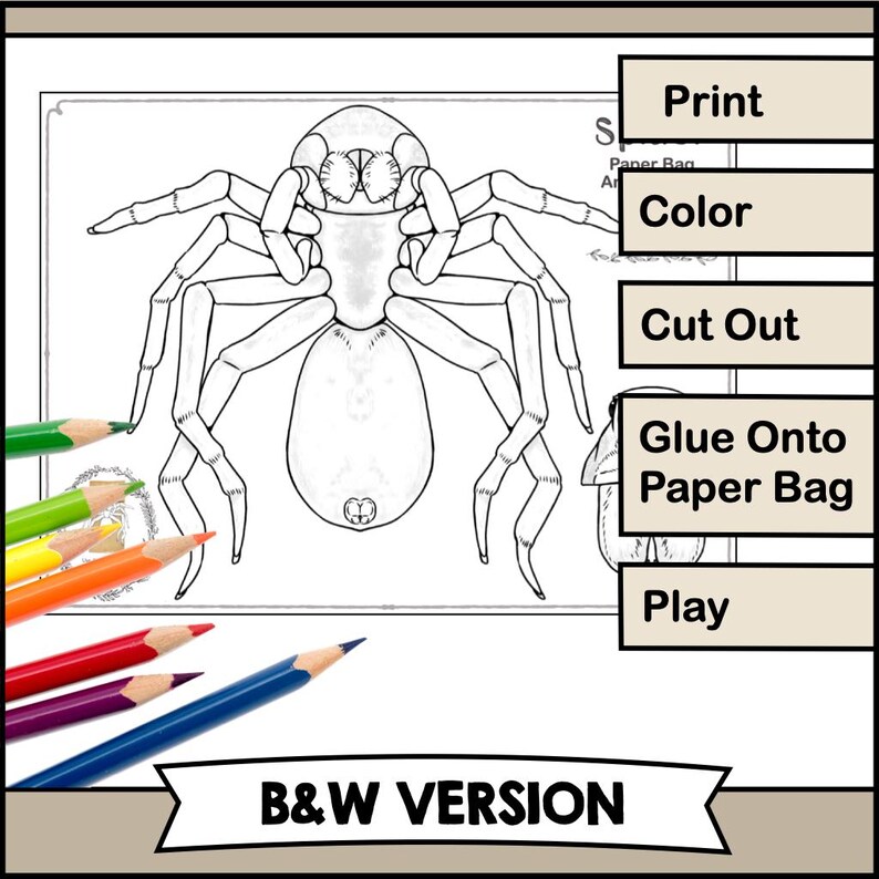 DIY SPIDER Paper Bag Puppet PDF | Printable Kids Craft Template | Fun ...