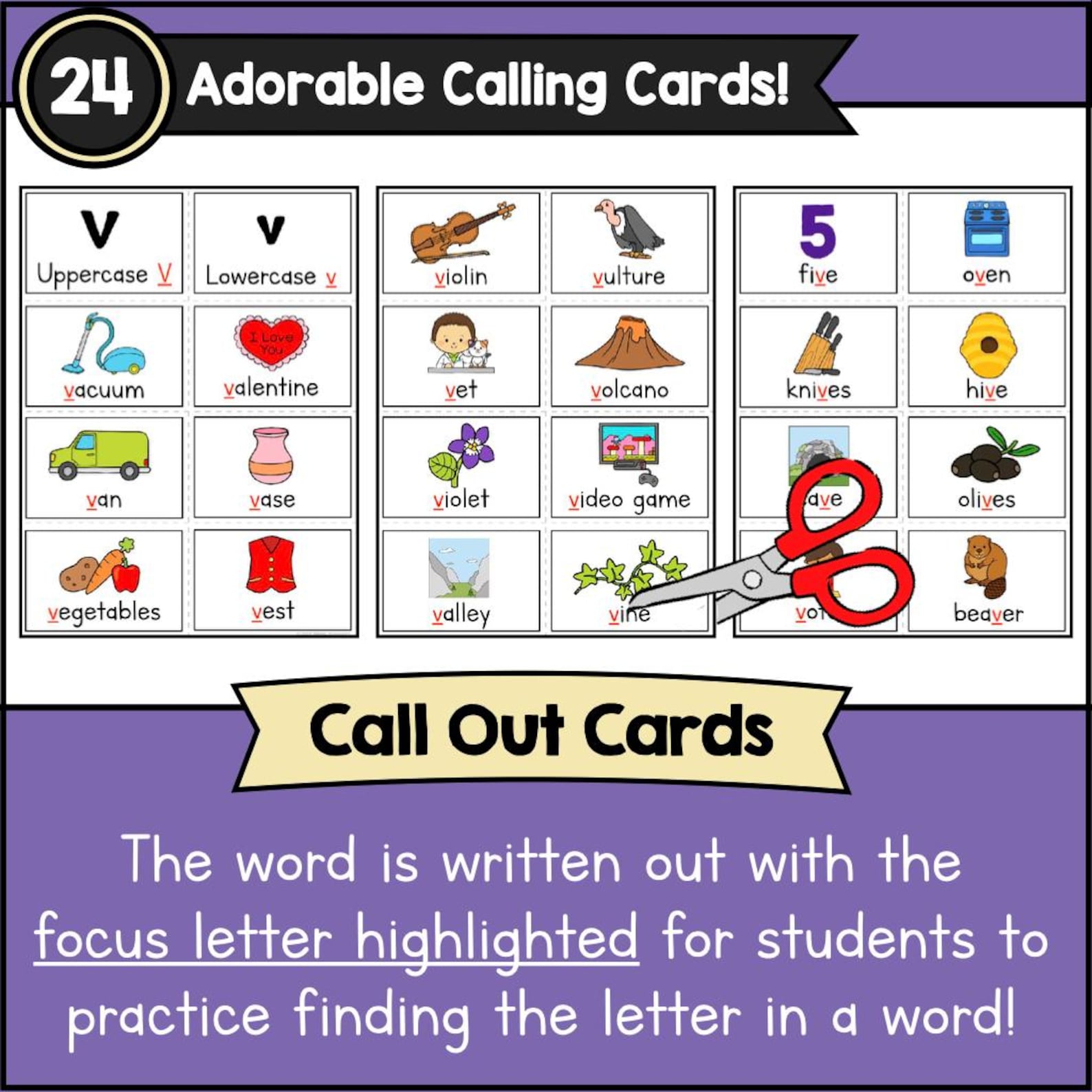 Letter V BINGO GAME Printable Pdf - Cute Alphabet Bingo Cards for Kids ...