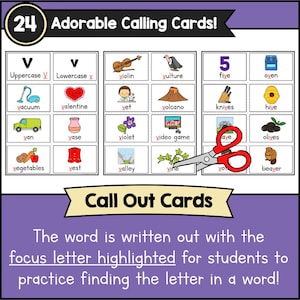 Letter V BINGO GAME Printable Pdf - Cute Alphabet Bingo Cards for Kids ...
