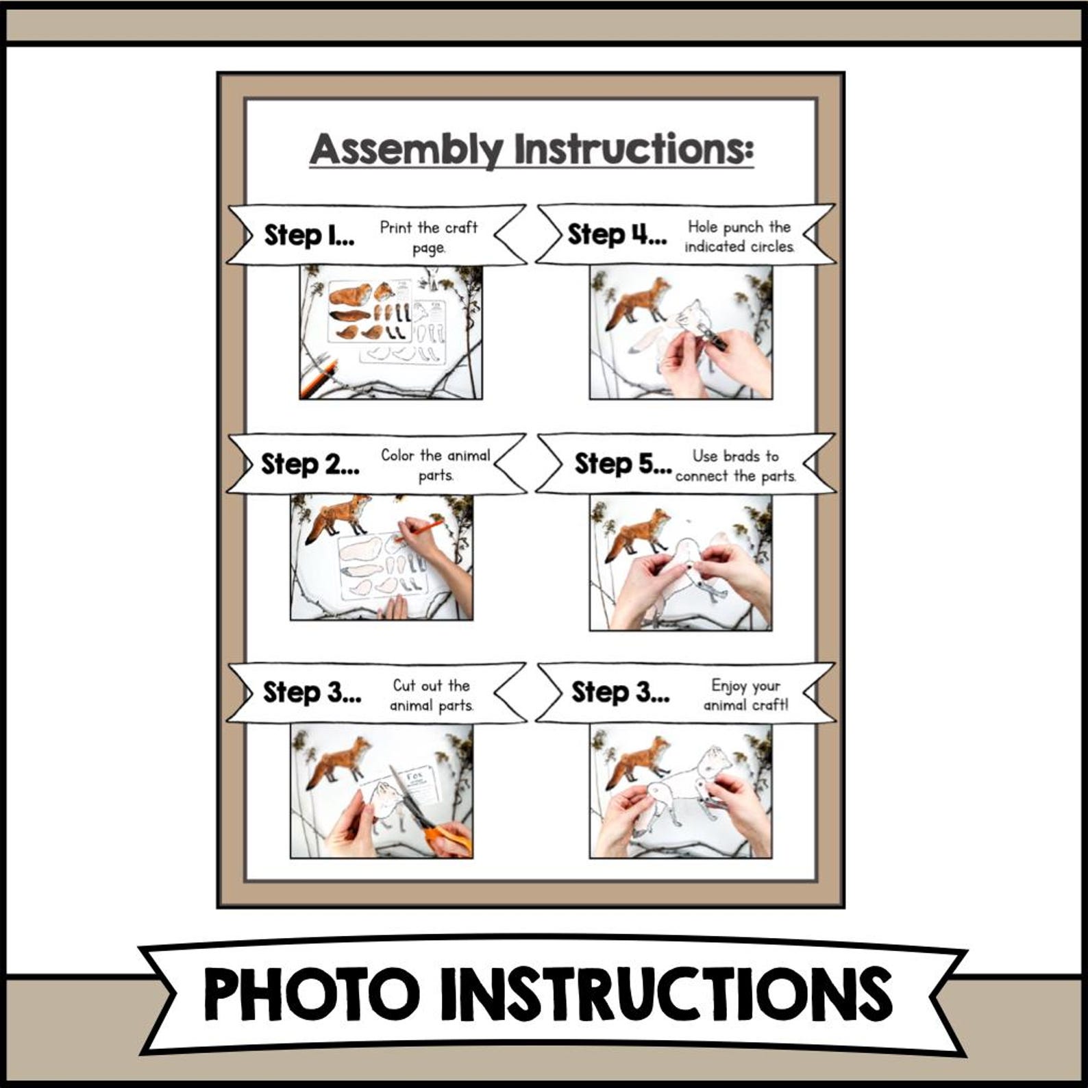 Printable ARTICULATED Fox Puppet Craft Template Kit | DIY Woodland ...