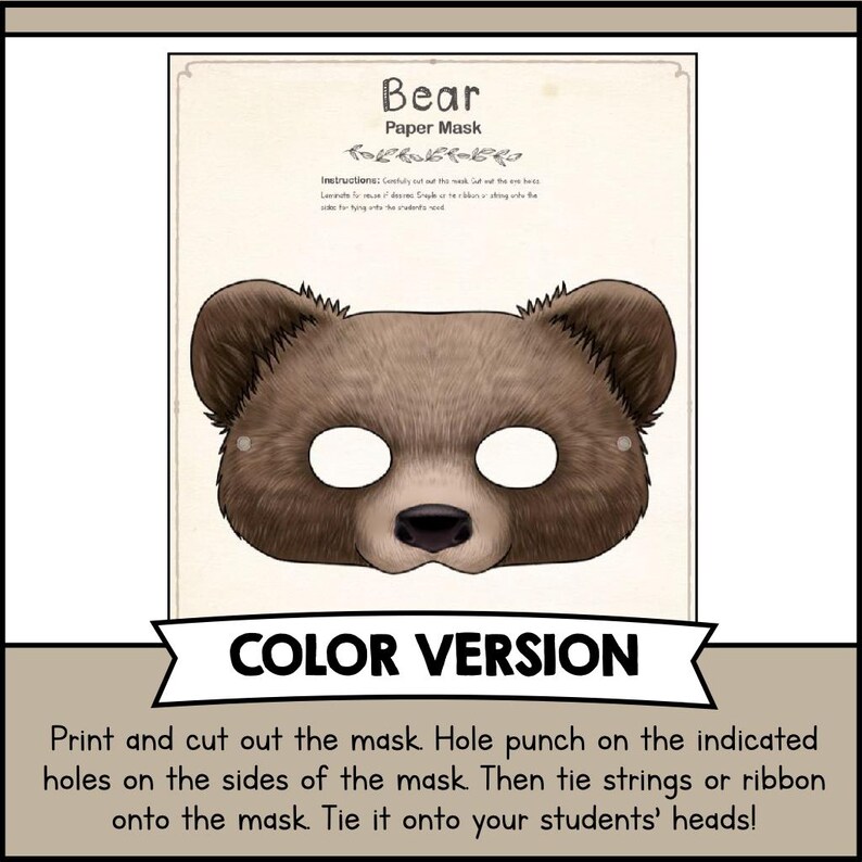 Printable Bear MASK Craft Kit | DIY Paper Animal Mask PDF | Fun ...
